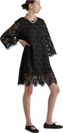 Meimeij Femme, Robes, Noir, Taille: 42 FR Robe en dentelle avec encolure ronde et ourlets festonn&eacute;s