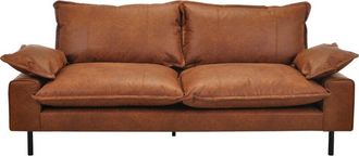 Miliboo Sofa aus Leder in Antikoptik in Cognacbraun und schwarzem Metall 3-Sitzer DORY