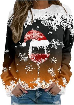 Generic Sweat Femme Noel Sweat-Shirt pour Femmes sans Capuche Imprimé Motif Joyeux NoëL Col Rond Manches Longues Pull Ajusté Chemisier Ample Confortable Parfa