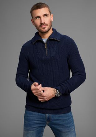 Bruno Banani Troyer BRUNO BANANI, Herren, Gr. 3XL (64/66), blau (marine), Strick, Obermaterial: 50% Baumwolle, 50% Polyacryl, unifarben, regular fit, Rippb&uuml;ndchen,