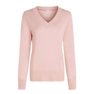 Tommy Hilfiger Femme, Pulls, Rose, Taille: 40 FR Tricot à col en V à manches longues