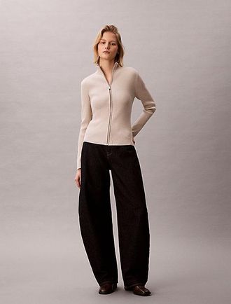 Calvin Klein Formgestrickter Cardigan Mit Rei&szlig;verschluss - Island Fossil - Damen - XXL