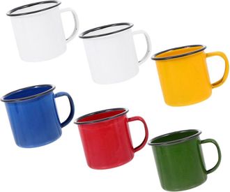 DOITOOL 6 St&uuml;ck Teiliges Bunter Dicker Emaille becher mit Ergonomischem Griff Stabiler Flacher Boden Vielseitige Camping tassen f&uuml;r Kaffee Milch und Wasser Re