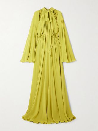 Giambattista Valli Robe Aus Cr&ecirc;pe Mit Falten, Schluppe Und Cape-effekt - Gelb