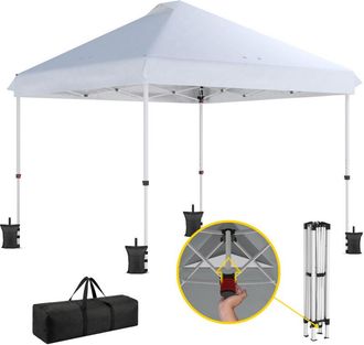 OUTSUNNY Tonnelle pliante - Outsunny - 3x3m - pop-up - roues - hauteur r&eacute;glable - protection solaire - tissu oxford et m&eacute;tal - blanc