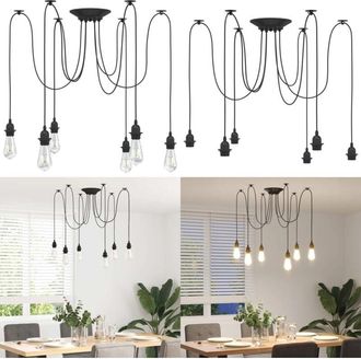 vidaXL Pendelleuchte mit 6 Fassungen E27 Schwarz Metall - Vidaxl