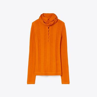 Tory Burch Fein gerippter Pullover mit Bindedetail vorne