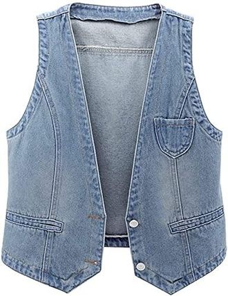 Lazutom Gilet en jean décontracté sans manches pour femme, bleu clair, 42