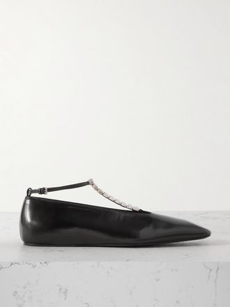 Jil Sander Flache Schuhe Aus Leder Mit Kristallen - Schwarz