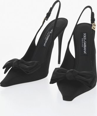 Dolce & Gabbana Satin Slingbacks in Solid Color with Bow and Monogram Buckle, 12cm Heel Dolce & Gabbana