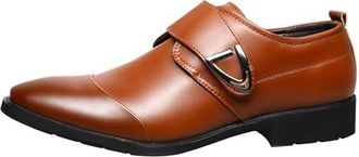 Generic Chaussures de mariage formelles pour homme sans lacets &agrave; enfiler - Bout pointu - Chaussures en cuir &agrave; talon bloc - Antid&eacute;rapantes - Chaussures larges 