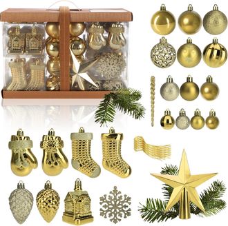 Com-Four 128x Weihnachtskugeln, Christbaumkugeln bruchsicher aus Kunststoff für Weihnachten, Baumschmuck für den Christbaum mit Anhänger