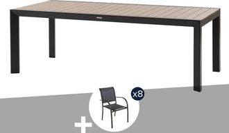 Hesperide Table de jardin rectangulaire alu Evasion 8 places effet bois Honey Graphite + 8 fauteuils Piazza - Hesp&eacute;ride