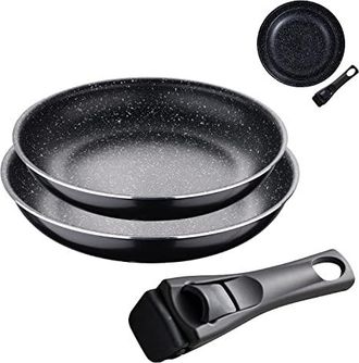 Bergner Édition Black | Set de Poêles | 2 Poêles en Aluminium pressé de 24 et 28 cm | Avec Manche ergonomique Amovible | Batterie de Cuisine | Pour tous types