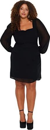 Trendyol Skater Fitted Woven Plus Size Dress Robe, Noir, 44 Grande Taille Femme