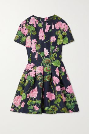 Oscar De La Renta Kleid Aus Faille Mit Blumenprint Und Falten - Blau