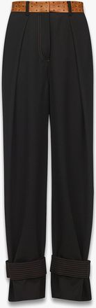 MCM Hose aus Woll-Twill und Leder mit Monogramm-Print