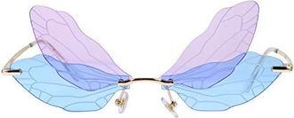 Tendycoco Femmes Lunettes De Soleil Libellule Aile Forme Irrégulière Lunettes Sans Monture Lunettes de Soleil De Mode Lunettes