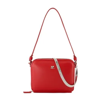 Courr&egrave;ges Womens Shoulder Bag Red Leather