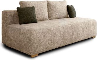 E-MEUBLES E-meubles - Schlafsofa Moss 200 cm Bouclé mit Schlaffunktion, Bettkasten und Kissen (Beige)