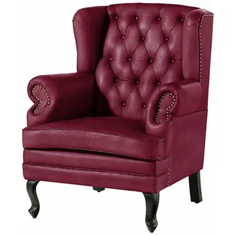Massivmoebel24 Ohrensessel Echtleder 88x81x105 rot chesterfield 401
