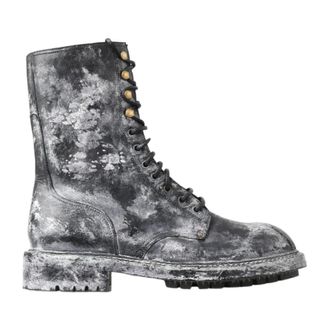 Dolce & Gabbana Schicke Schwarze Schn&uuml;rstiefel Grau-Wei&szlig; - - Shoes - Herren - Grau - 39 1/2 EU