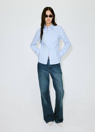 Mango Chemise popeline cintr&eacute;e bleu ciel - Femme - XXS - MANGO