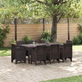 vidaXL Vidaxl - Ensemble de salle &agrave; manger pour jardin 9 pcs Marron Rattan Polt