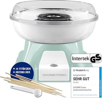 Gourmetmaxx Zuckerwattemaschine für Zuhause | Das Original mit 10 Stäbchen & Messlöffel in nostalgischem Retro-Design in mint | Cotton Candy in höchster Qualität 