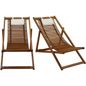 Miliboo Sonnenliege aus Massivholz mit wei&szlig;em Stoffkissen (2er-Set) MOONA
