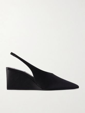 Alaia Cube 75 Slingback-pumps Aus Satin Mit Keilabsatz - Schwarz