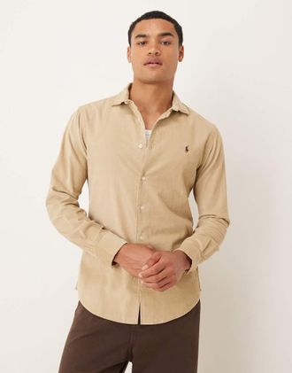Polo Ralph Lauren Schmal geschnittenes Hemd aus Feincord in Beige mit Markenlogo-Neutral