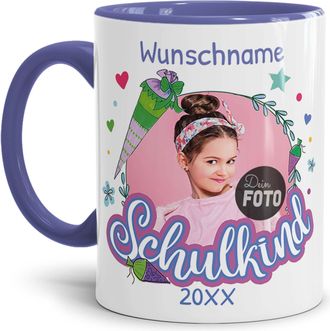 Tassendruck Personalisierbare Tasse zur Einschulung - Schulkind mit Foto, Name und Jahr personalisiert - personalisierte Geschenke zur Einschulung Mädchen | 300ml
