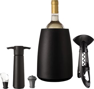 Vacu Vin VacuVin Wine Set Elegant : Weineimer mit Twister + Tropfschutz + Schwarze Pumpe + graue Deckel