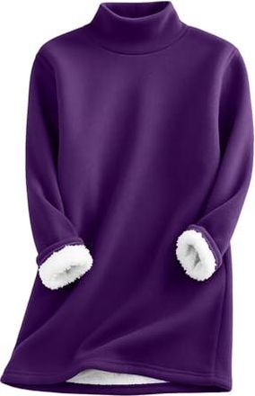 Generic Pull thermique &agrave; col montant pour femme - Pull en polaire pelucheux, haut chaud dhiver &agrave; manches longues, confortable et d&eacute;contract&eacute;, col rond, haut r
