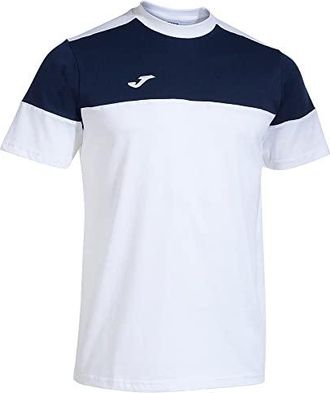 Joma Chemise à Manches Courtes en Coton pour Homme Crew V T, Blanc/Bleu Marine, L