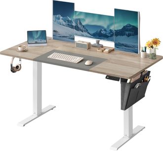 Songmics H&ouml;henverstellbarer Schreibtisch elektrisch, 60 x 140 x (72-120) cm, stufenlos verstellbar, gesplei&szlig;te Platte, Memory-Funktion mit 4 H&ouml;hen, basiswei&szlig;-g