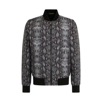Roberto Cavalli Homme, Vestes, Noir, Taille: M Bomber Rembourr&eacute; avec Imprim&eacute; Python