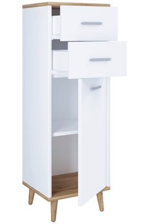 MID.YOU Mid.you Midischrank VCM Landos, Wei&szlig;, Eiche, Kunststoff, 1 F&auml;cher, 2 Schubladen, 32x97x28 cm, stehend, Badezimmer, Badezimmerschr&auml;nke, Midischr&auml;nke