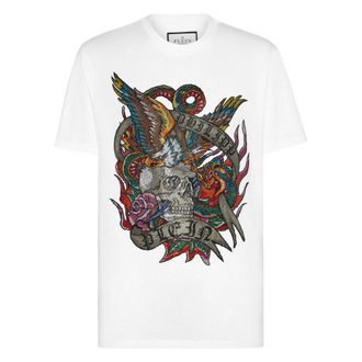 Philipp Plein Homme, Tops, Blanc, Taille: XL T-shirt Col Rond MC Tattoo