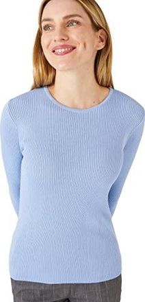 Damart Pull Col Rond 50% Laine M&eacute;rinos Uni Et Ray&eacute; Femme Bleu Taille 50/52