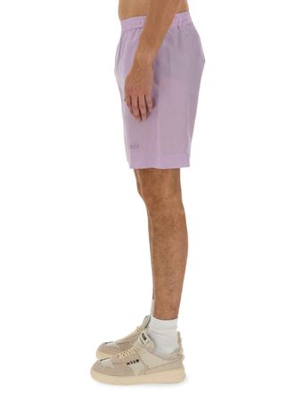 Msgm Logo-Embroidered Cupro Shorts - Purple
