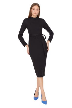 Trendyol Trendyol Damen Slim Bodycon Karrée-Ausschnitt Webstoff Kleid, Schwarz, 40 EU