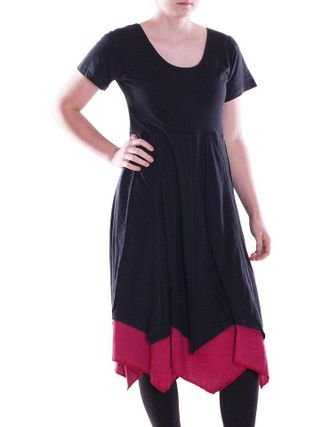 vishes Midikleid Damen knielanges Kleid Baumwolle Casual Patchwork hohe Taille Alternative Bekleidung, Ethno, Hippie, Retro Style