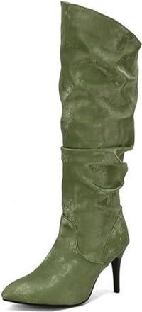 Generic Vert,37 EU,Bottes Hautes pour Femmes, Bout Pointu, Talon Aiguille, Bottes Hautes, à Enfiler, Mode, Daim, Bottes Longues dautomne