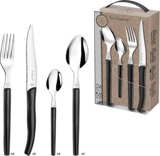 Lou Laguiole Valisette 24 couverts de table pour 6 personnes - Sky - Acier inoxydable 18/0, Finition Brillante - Noir