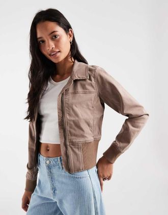 Hollister Y2K Hemdkragen-Jacke aus Twill in Braun