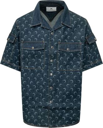 Marine Serre Homme, Chemises, Bleu, Taille: XL Denim SS Shirt