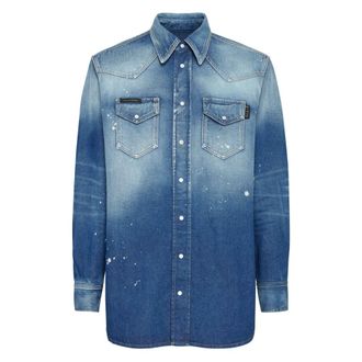 Philipp Plein Homme, Chemises, Bleu, Taille: XL Chemise en jean oversize