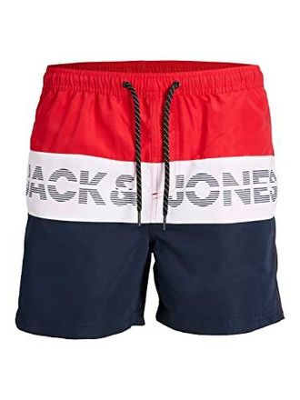 Jack & Jones PLUS Mens JPSTFIJI JJSWIM Colorblock SN PS Short de Bain Rouge Chinois Taille 48, Rouge Chinois